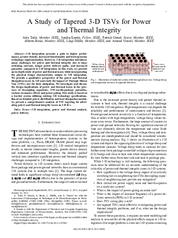 A Study of Tapered 3-D TSV for Power and Thermal Integrity