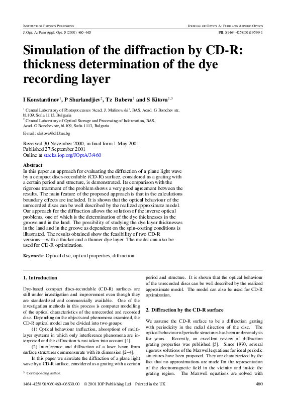 Pdf Simulation Of The Diffraction By Cd R Thickness Determination Of