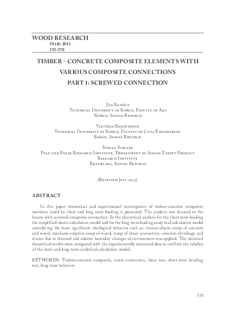 Pdf Timber Concrete Composite Elements With Various Composite Connections Part 1 Screwed