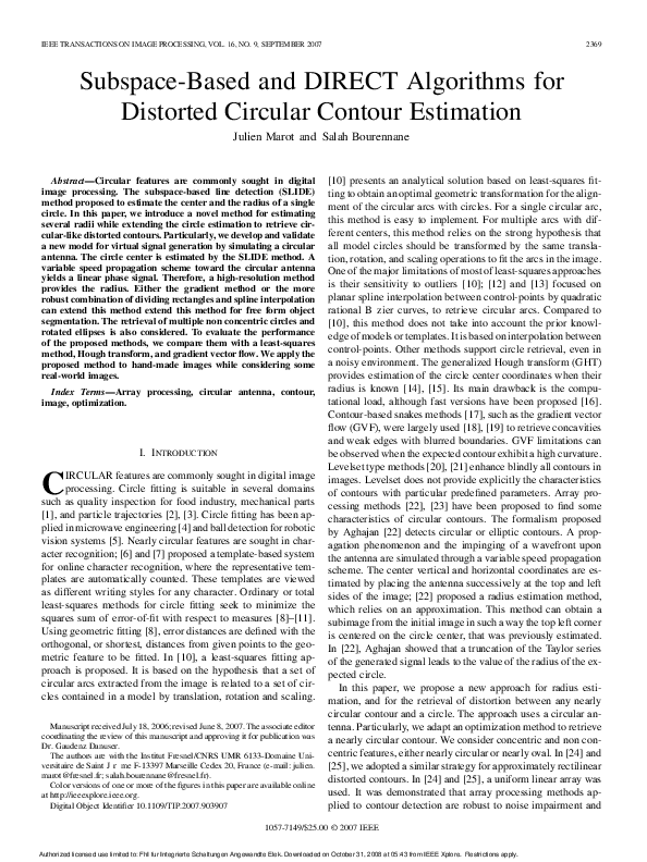 (PDF) Subspace-Based and DIRECT Algorithms for Distorted Circular Contour Estimation