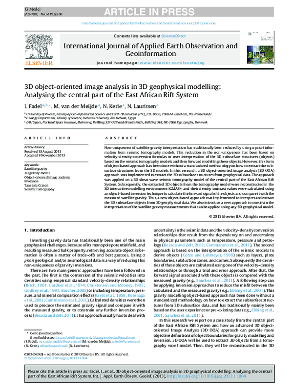 Pdf 3d Object Oriented Image Analysis In 3d Geophysical Modelling
