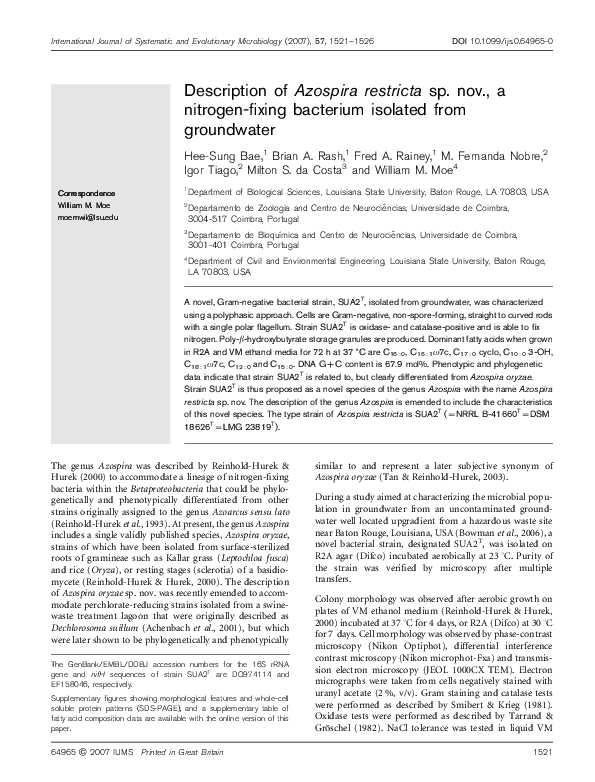 (PDF) Description of Azospira restricta sp. nov., a nitrogen-fixing ...