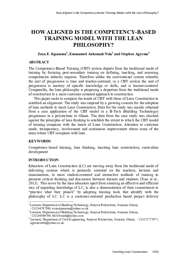 HOW ALIGNED IS THE COMPETENCY-BASED TRAINING MODEL WITH THE LEAN ...