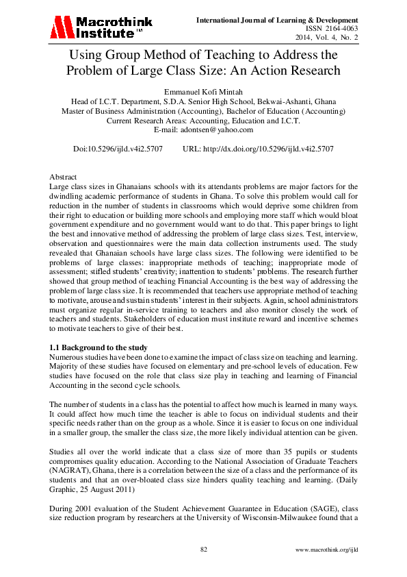 (PDF) Using Group Method of Teaching to Address the Problem of Large ...