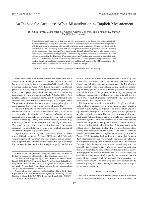 (PDF) An Inkblot for Attitudes: Affect Misattribution as Implicit ...