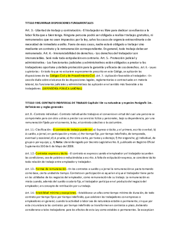 (DOC) Ecuador: resumen Codigo Laboral