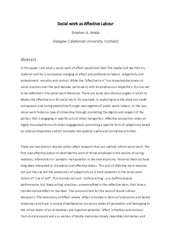 (PDF) Social work as Affective Labour