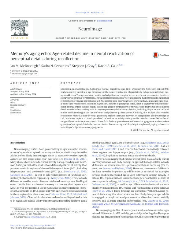 (PDF) Memory's aging echo: Age-related decline in neural reactivation ...