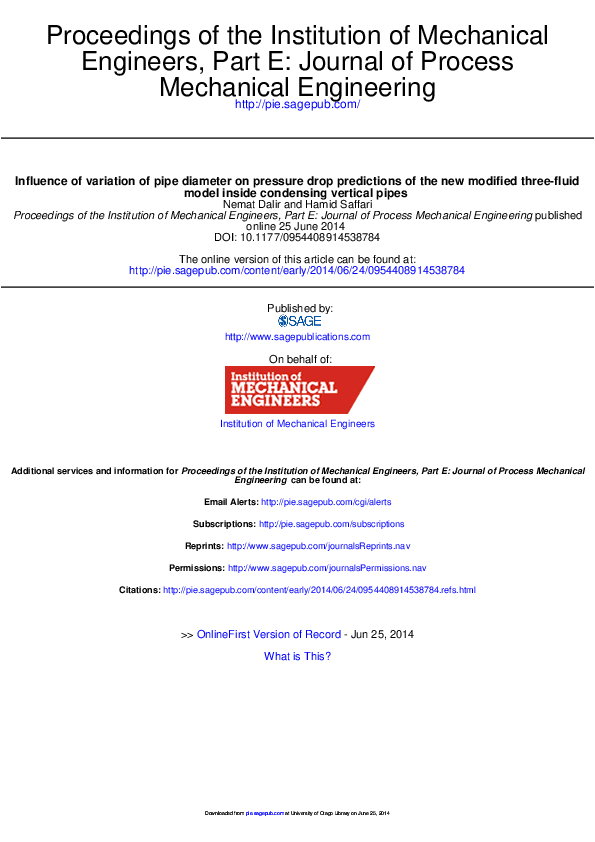(PDF) Influence of variation of pipe diameter on pressure drop predictions of the new modified ...