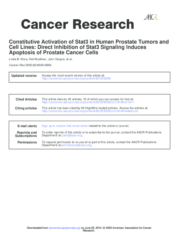 (PDF) Constitutive Activation of Stat3 in Human Prostate Tumors and Cell Lines: Direct ...