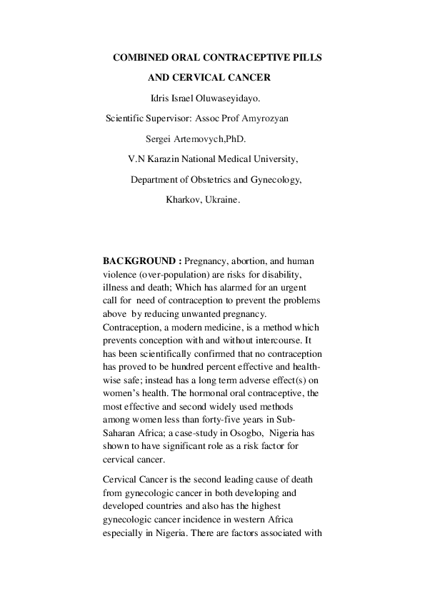 (PDF) COMBINED ORAL CONTRACEPTIVE PILLS AND CERVICAL CANCER
