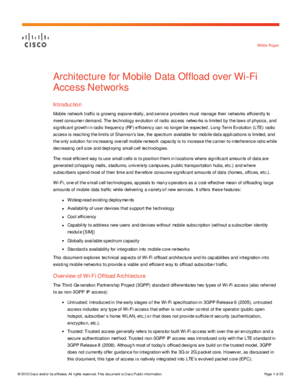 Pdf Architecture For Mobile Data Offload Over Wi Fi Access Networks Introduction Lawrence