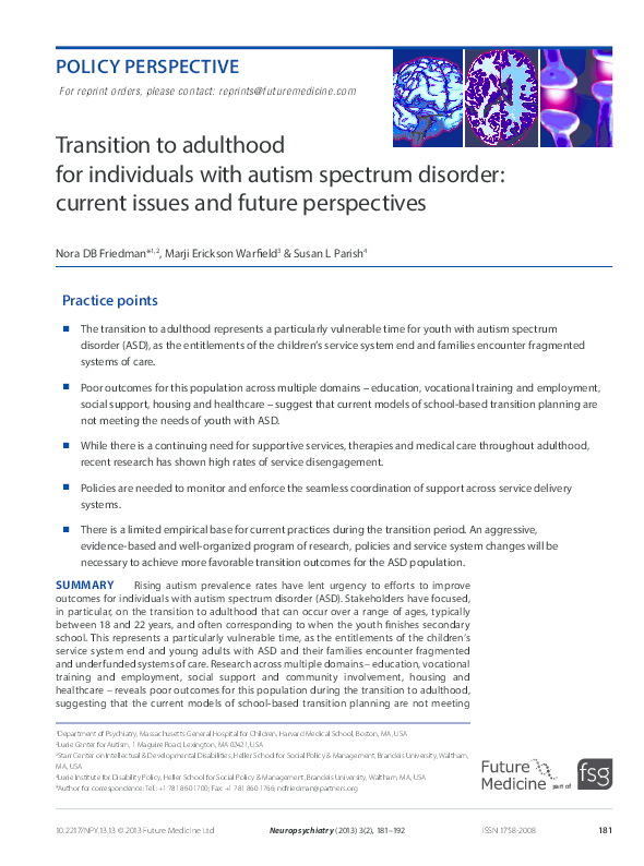 (PDF) Transition to adulthood for individuals with autism spectrum ...