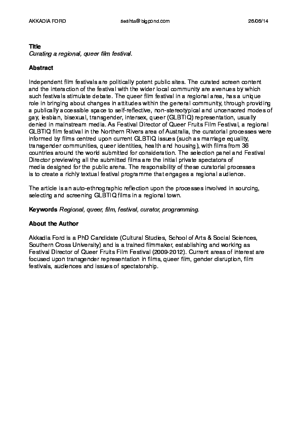 (PDF) Ford, Akkadia (2014). “Curating a regional, queer film festival ...