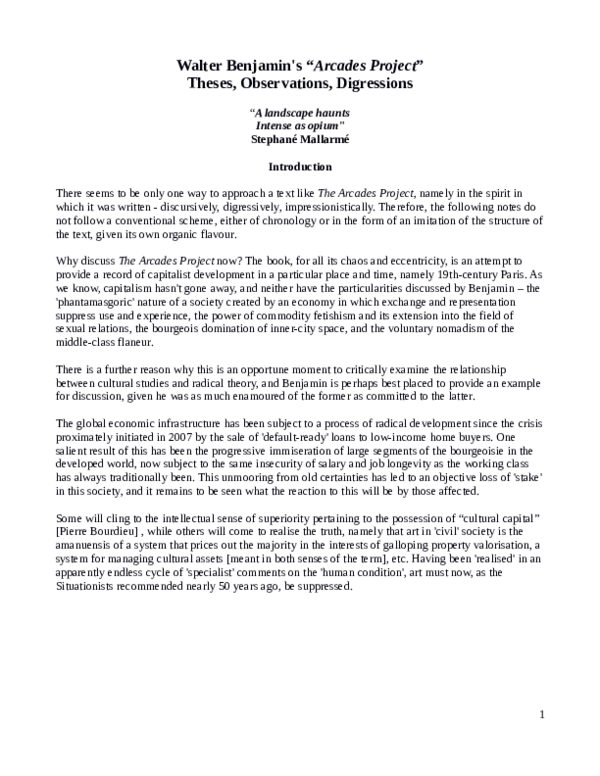 (PDF) Walter Benjamin & The Arcades Project