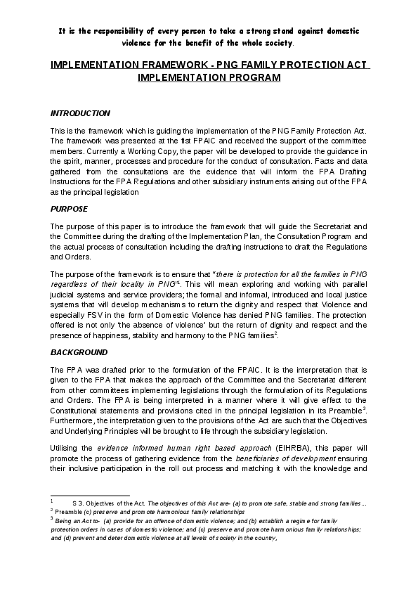(DOC) IMPLEMENTATION FRAMEWORK -PNG FAMILY PROTECTION ACT ...