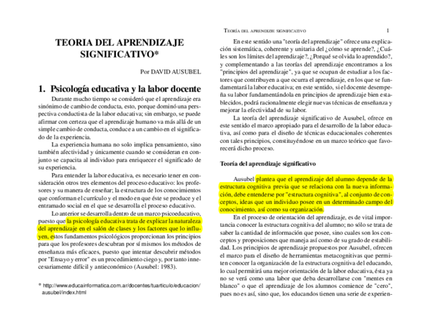 (PDF) TEORÍA TEORIA DEL APRENDIZAJE SIGNIFICATIVO