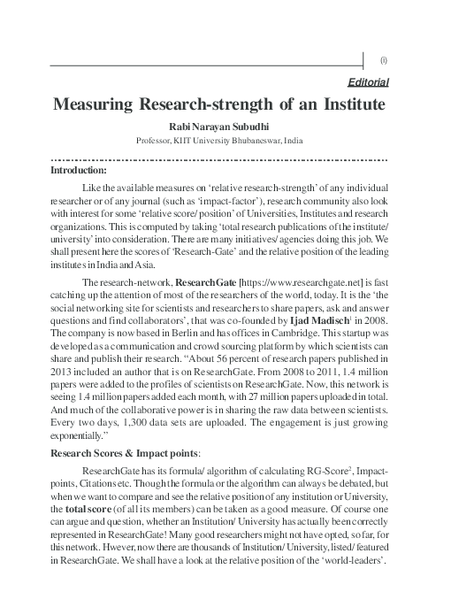 (PDF) Measuring research strength of an institute