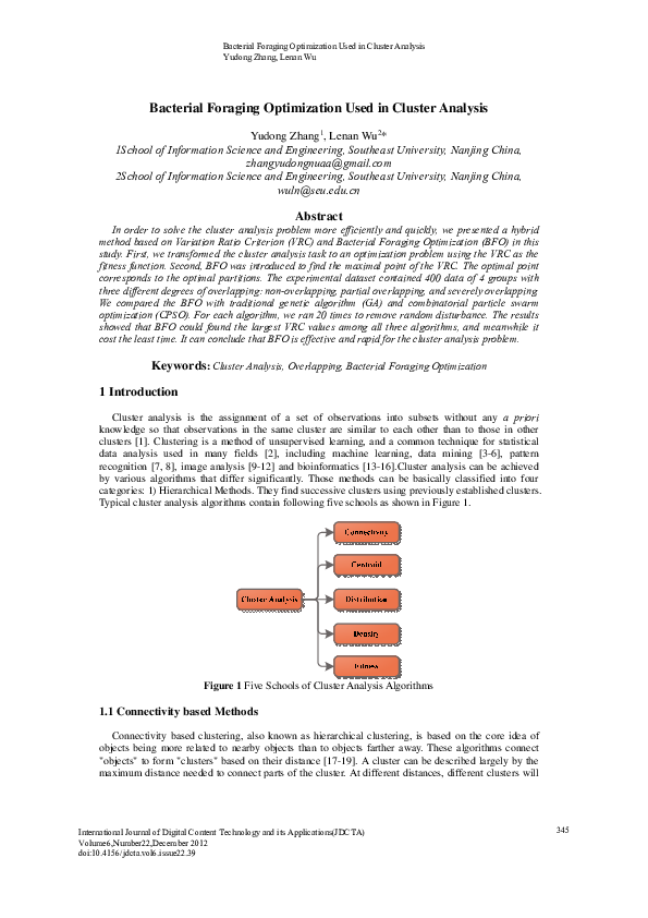 (PDF) Bacterial Foraging Optimization Used in Cluster Analysis