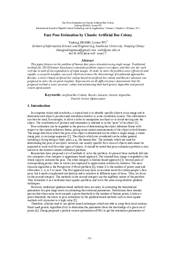 Pdf Face Pose Estimation By Chaotic Artificial Bee Colony Face Pose Estimation By Chaotic