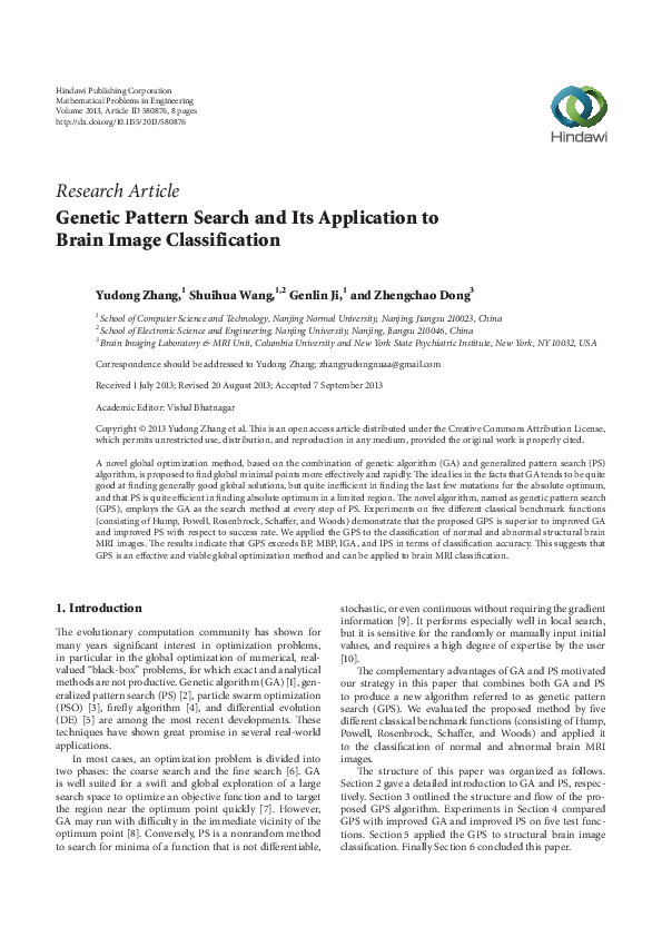 (PDF) Genetic Pattern Search and Its Application to Brain Image Classification