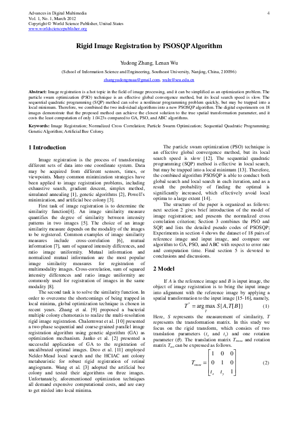Pdf Rigid Image Registration By Psosqp Algorithm