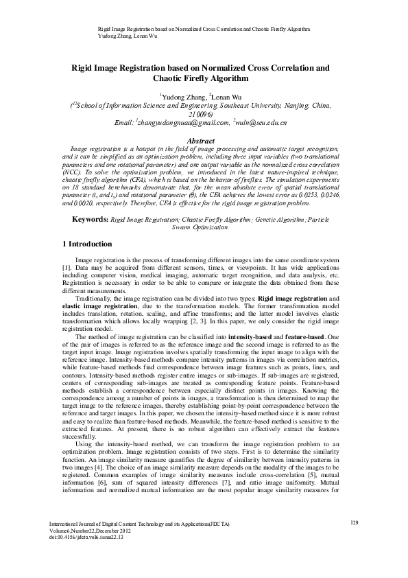 (PDF) Rigid Image Registration based on Normalized Cross Correlation and Chaotic Firefly Algorithm