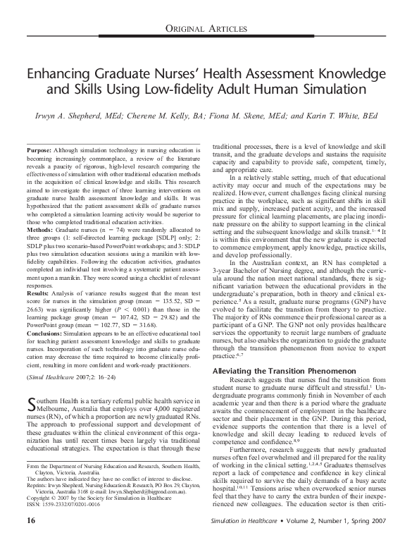 (PDF) Enhancing Graduate Nurses’ Health Assessment Knowledge,Shepherd ...