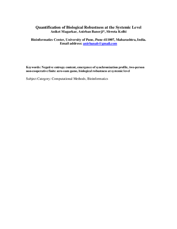 Pdf Causality Behind Biological Robustness A Game Theoretic Approach To Quantify Negative