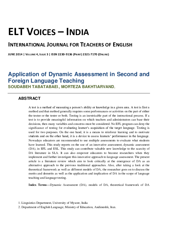 (PDF) Application of Dynamic Assessment in Second and Foreign Language ...