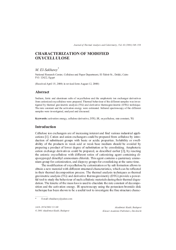 (PDF) CHARACTERIZATION OF MODIFIED OXYCELLULOSE