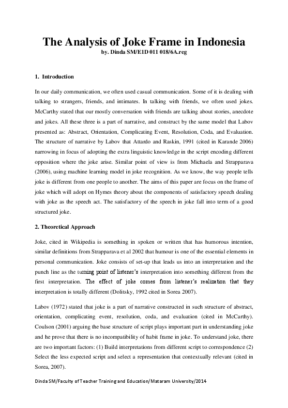 (DOC) Discourse Analysis-Analysis of Joke Frame in Indonesia