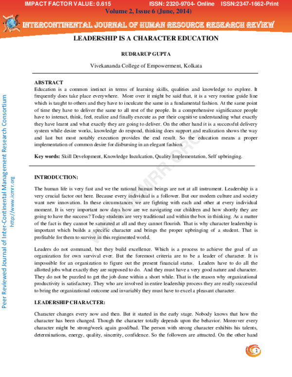 (PDF) LEADERSHIP IS A CHARACTER EDUCATION