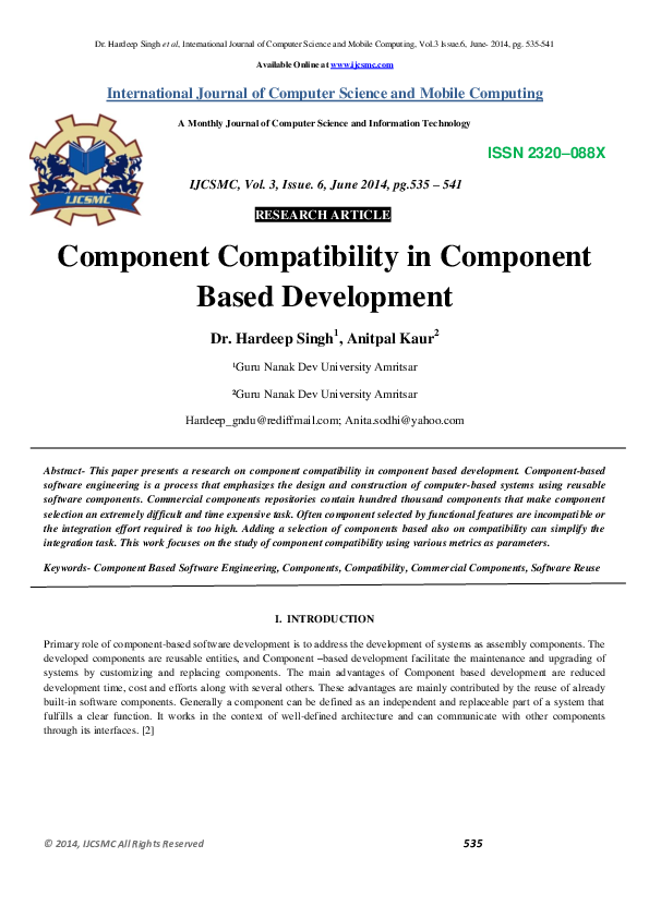 (PDF) Component Compatibility in Component Based Development﻿