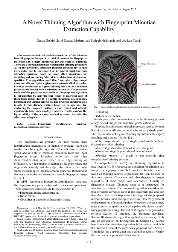 Pdf Efficient Fingerprint Thinning And Minutiae Extraction