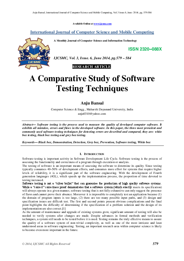 (PDF) A Comparative Study of Software Testing Techniques﻿