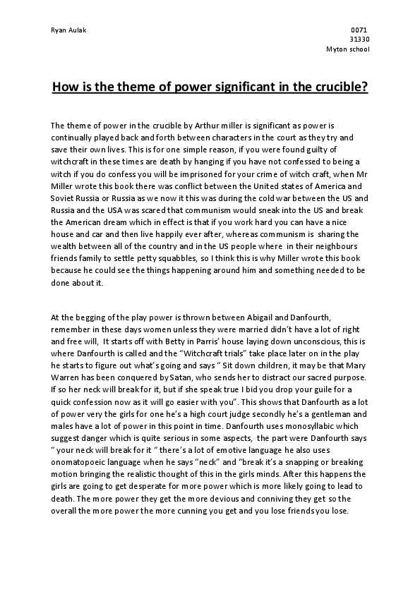 (DOC) How is the theme of power significant in the crucible