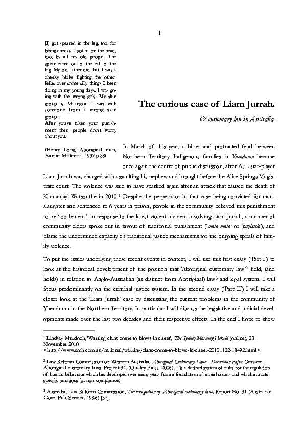 (PDF) An historic overview of the position of Aboriginal customary law ...