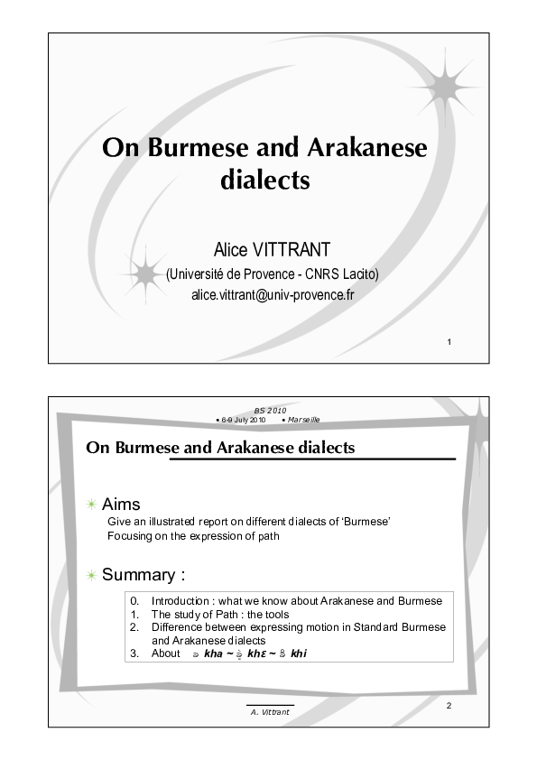 (PDF) Burma Studies 2010- Comparison of two Burmese dialects (Arakanese ...