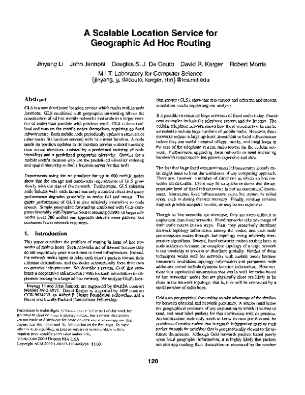 Pdf A Scalable Location Service For Geographic Ad Hoc Routing