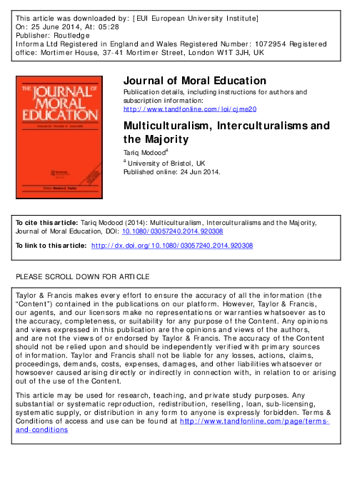 (PDF) Multiculturalism, Interculturalisms and the Majority