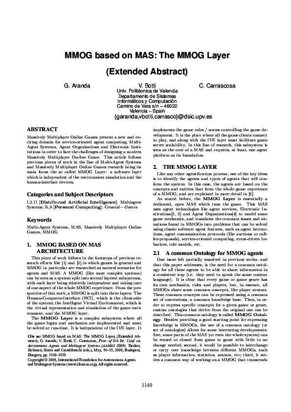 (PDF) MMOG based on MAS: The MMOG Layer (Extended Abstract | Vicent ...