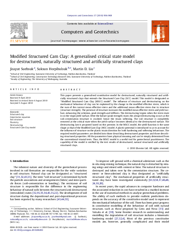 (PDF) Modified Structured Cam Clay: A generalised critical state model ...