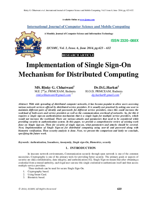 (PDF) Implementation of Single Sign-On Mechanism for Distributed Computing﻿