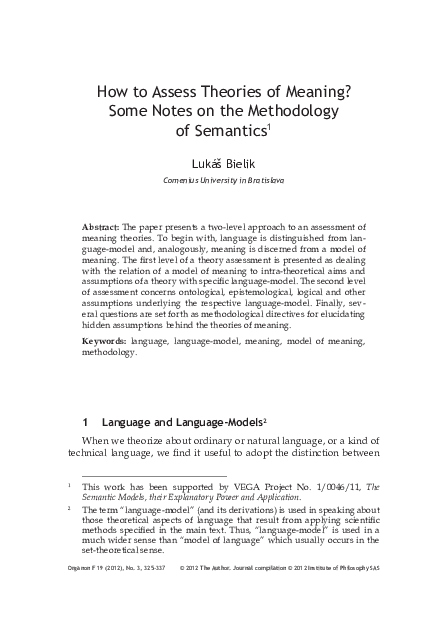 (PDF) How to Assess Theories of Meaning? Some Notes on the Methodology ...