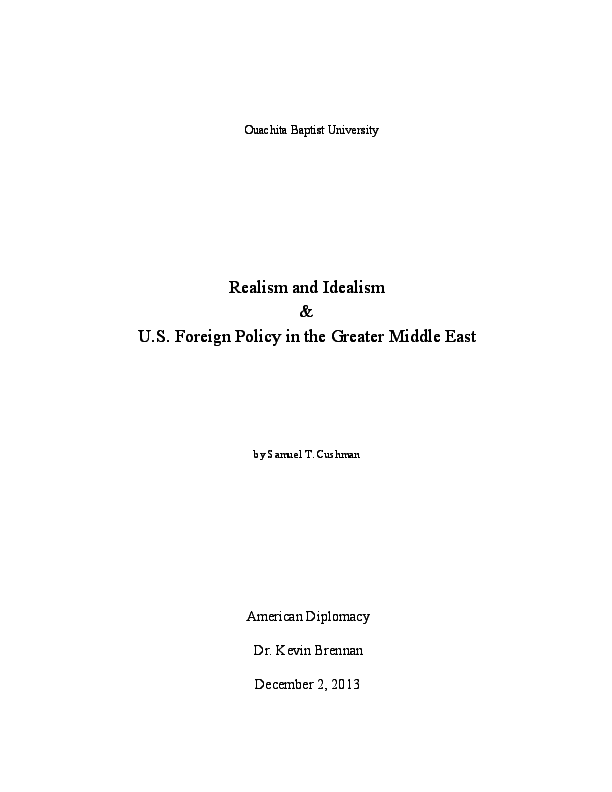 (PDF) Realism and Idealism & U.S. Foreign Policy in the Greater Middle East