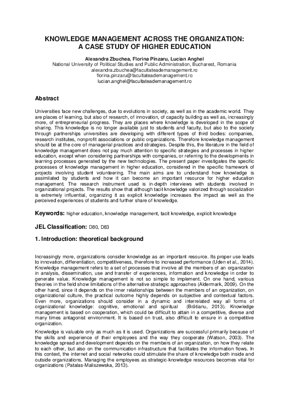 (PDF) Knowledge management across the organization: A case study of ...