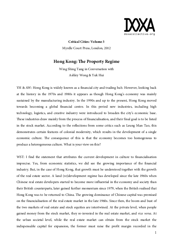 (PDF) Hong Kong: The Property Regime -Wing Shing Tang in Conversation ...