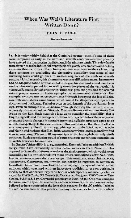(PDF) When Was Welsh Literature First Written Down?