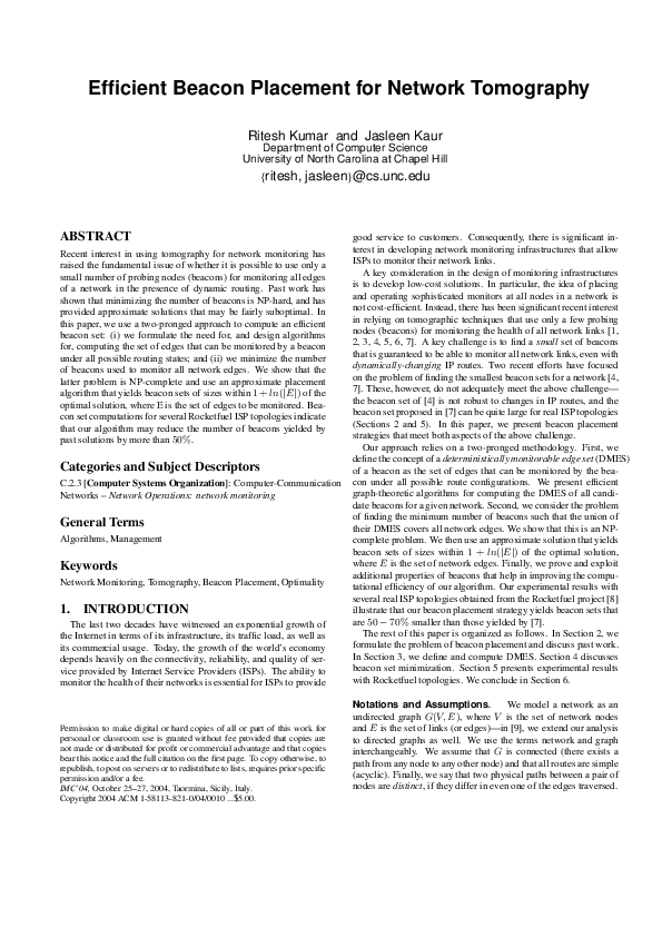 (PDF) Efficient beacon placement for network tomography